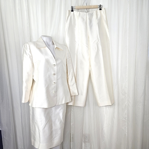 Dana Buchman | Pants & Jumpsuits | Dana Buchman Ivory 0 Silk 3piece Suit Blazer With Pants And ...